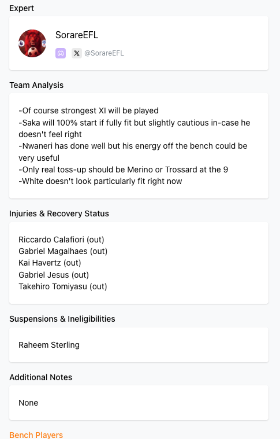 Sorare Inside - Lineup predictions